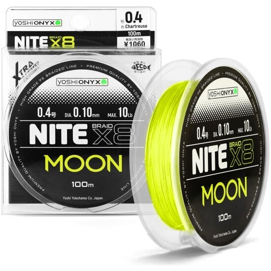 Леска плетеная Yoshi Onyx NITE Moon х8 Chartreuse, 1.0#, 0.16мм, 135м