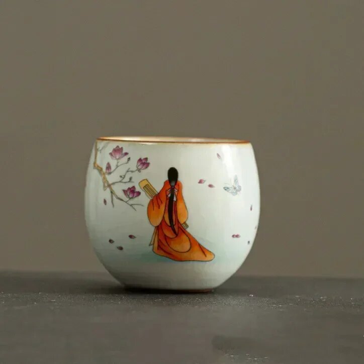 Керамическая чайная чашка JINGDE TEA SET с узором лотоса 90 мл B