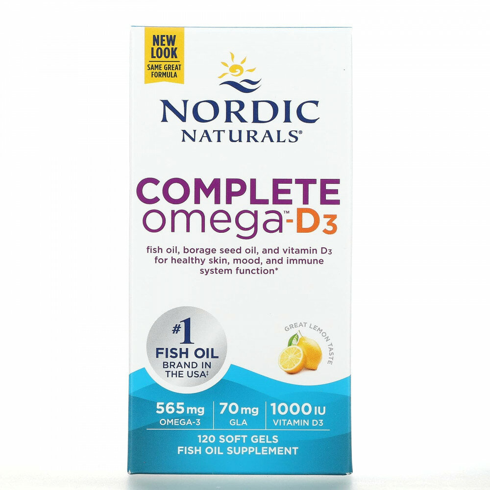Nordic Naturals, Complete Omega™-D3, лимон, 120 капсул