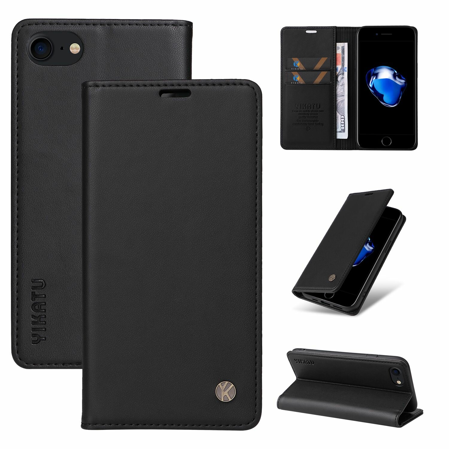 Кожаный флип-чехол для Apple iPhone 6/ 7 / 8 / SE 2020 (SE 2) / SE 2022 (SE 3) /Айфон 6,7, 8, СЕ 2020 (СЕ 2), СЕ 2022 (СЕ 3) с магнитом, отделением для карт и отделением для бумажника