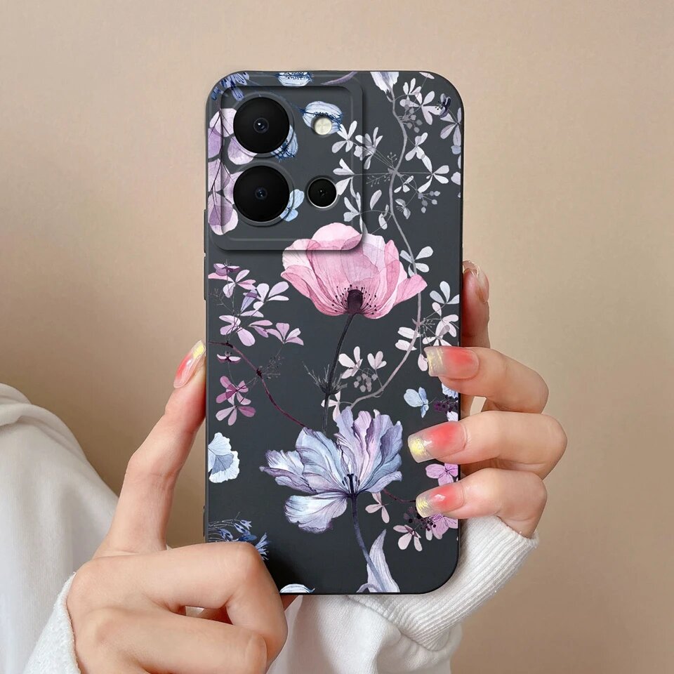 Для Vivo Y36 4G чехол горный цветок авокадо жидкий противообрастающий защитный Черный, TYB235