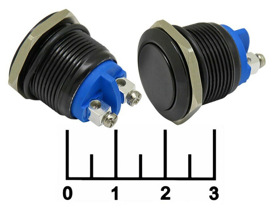 Кнопка PBS-R/R без фиксации антивандальная черная металл 2 контакта под винт (19мм) (36-0219)