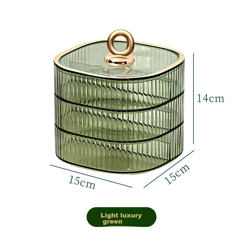 Baicaoyuan Candy Box, Fruit Plate, Sunflower Seeds, Dried Fruits, Nuts, Fruit Tray, Compartmented Snack Storage Box, Living Room Light Luxury Green, Three-Tier with Lid