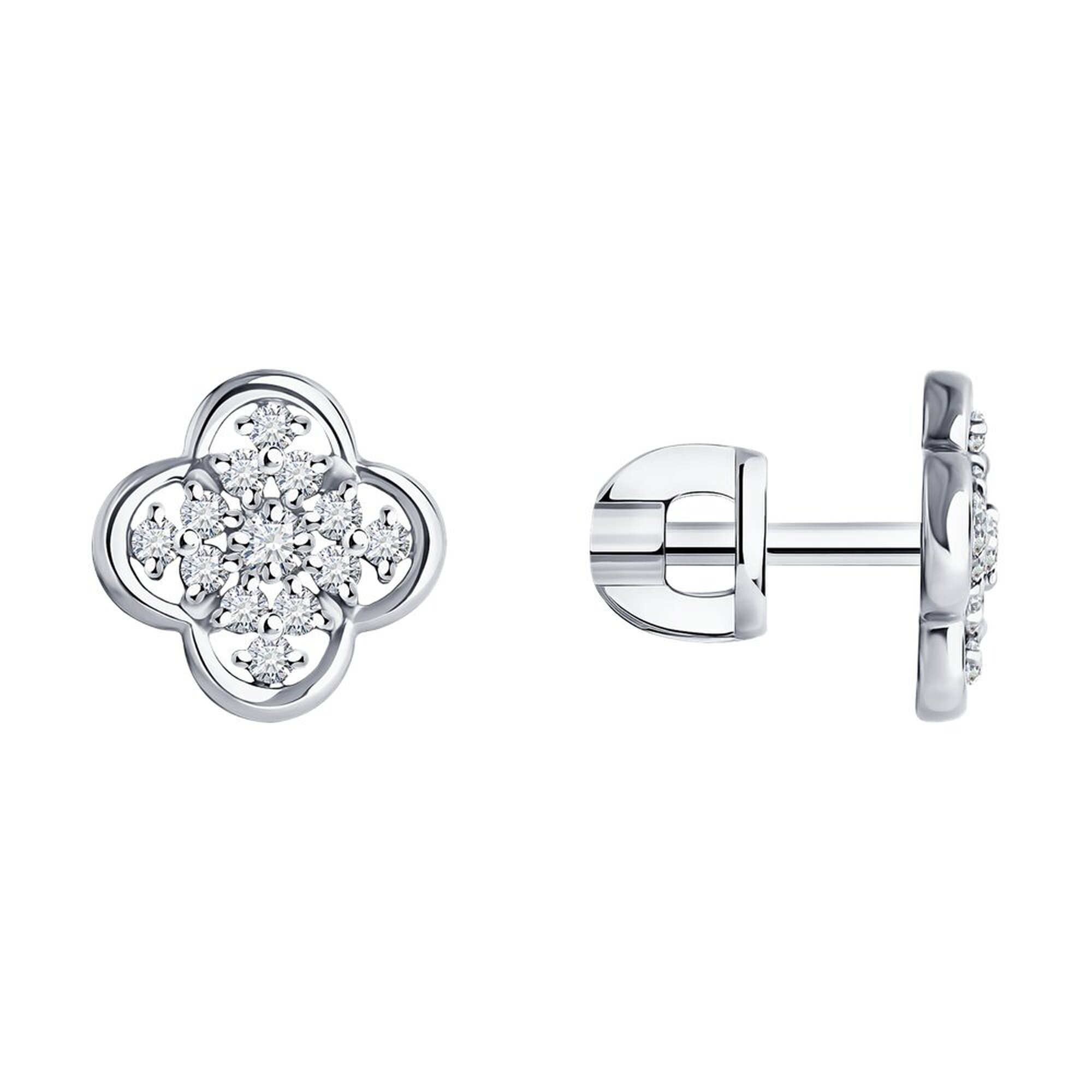 Серьги пусеты, белое золото, 585 проба, бриллиант