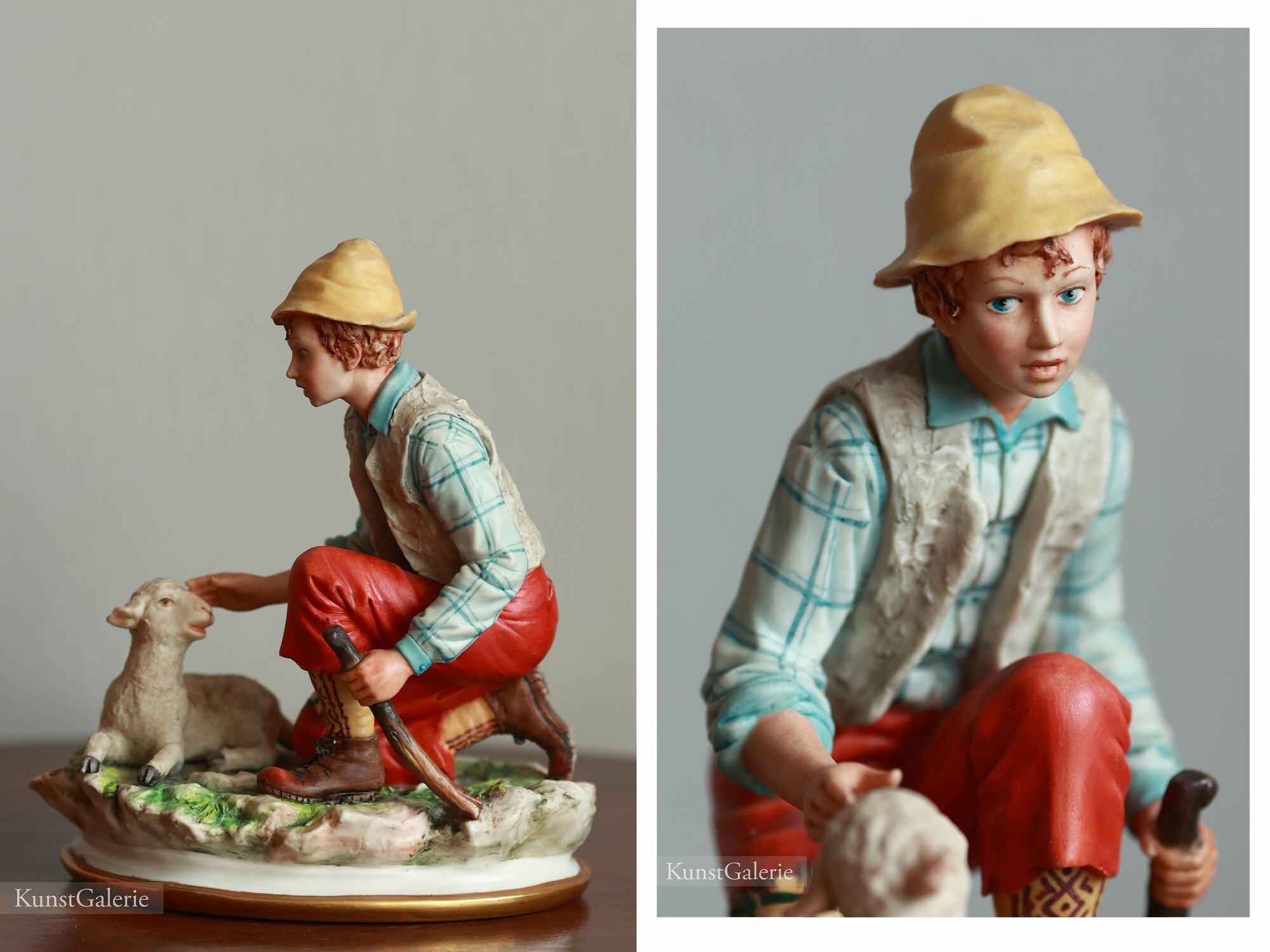 Фарфоровая статуэтка "Юный пастух с барашком" Каподимонте - Sandro Maggioni, Capodimonte - Оригинал, Made in Italy