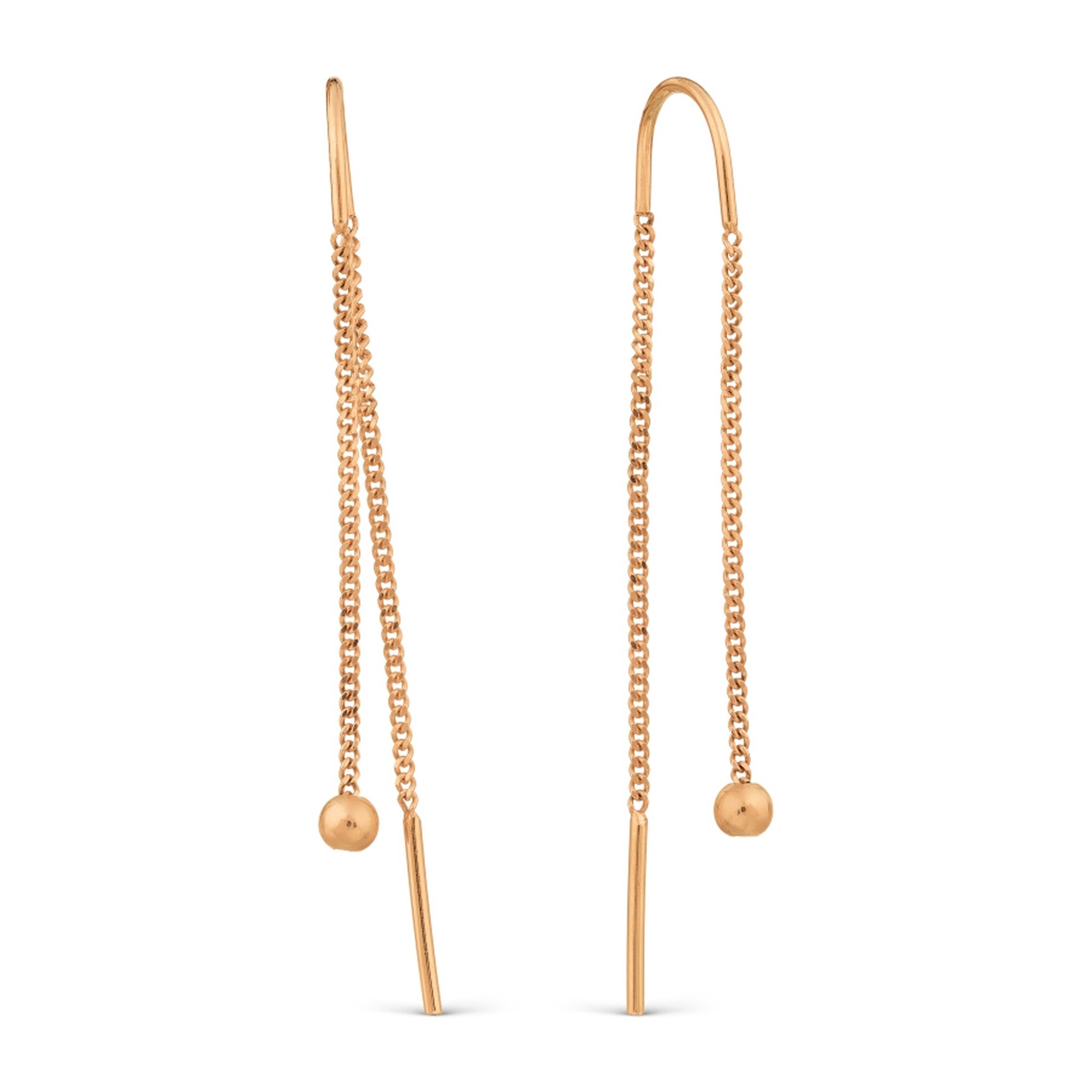 Серьги цепочки, красное золото, 585 проба