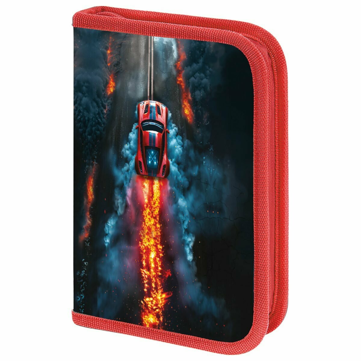 Пенал школьный 1 отделение Brauberg с наполнением, 1 откидная планка, 24 предмета, 21х14см, "Foggy car" (273533)