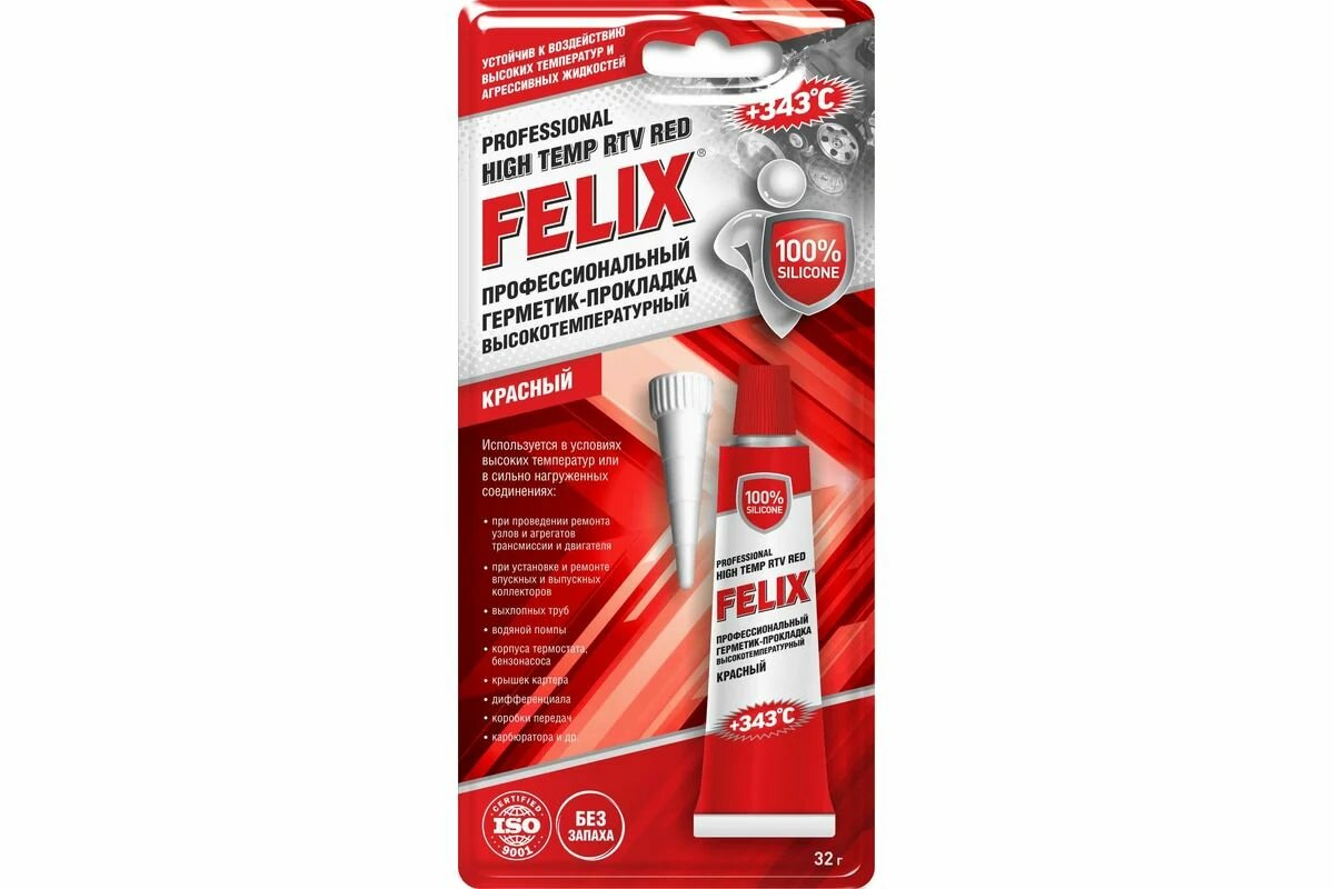 Герметик-прокладка "FELIX", красный, силиконовый, универсальный, 32г