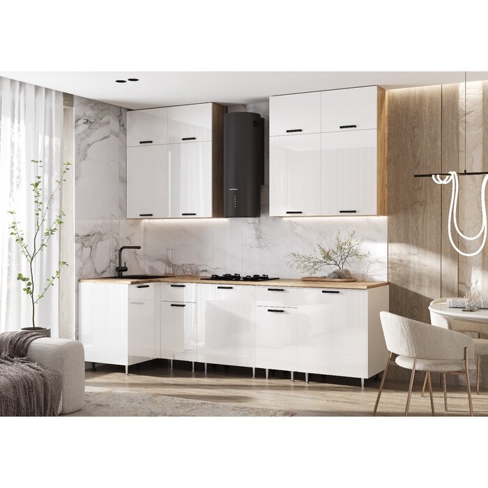 Кухонный гарнитур угловой «Рио» New, 1000×2600 мм, цвет белый глянец/дуб крафт/дуб вотан