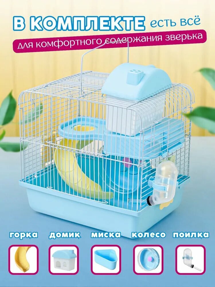 Клетка для грызуна "Клетка для Хомяка", двухэтажная, голубая, 24 х 18 х 25 см