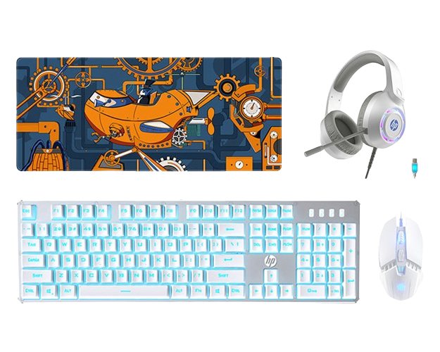 Комплект клавиатуры и мыши HP gk100 silver white + m1 mouse + 8013u gaming headset, игровой