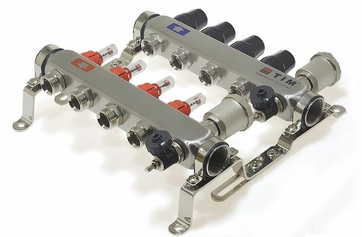Коллекторная группа с расходомерами 1", 6 выходов/нерж. сталь TIM арт. KCS5006
