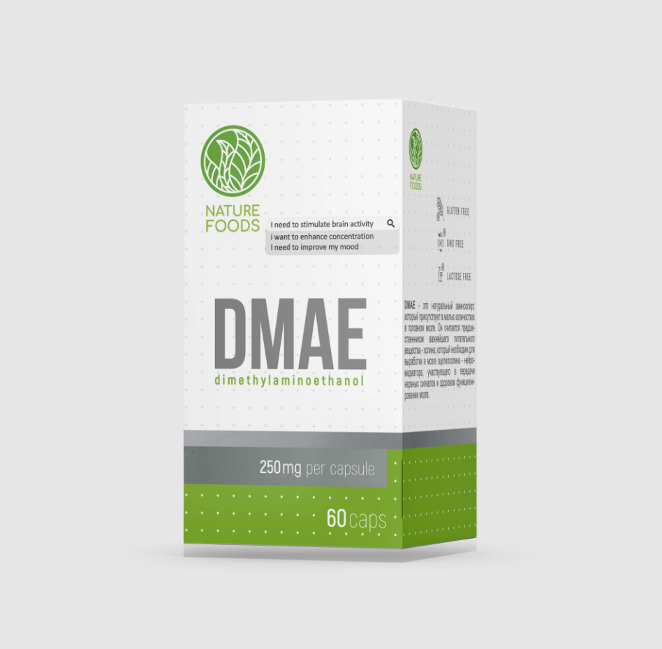 Дмаэ Nature Foods DMAE 250 мг 60 капсул для мозга 60 порций (Диметиламиноэтанол битартрат)