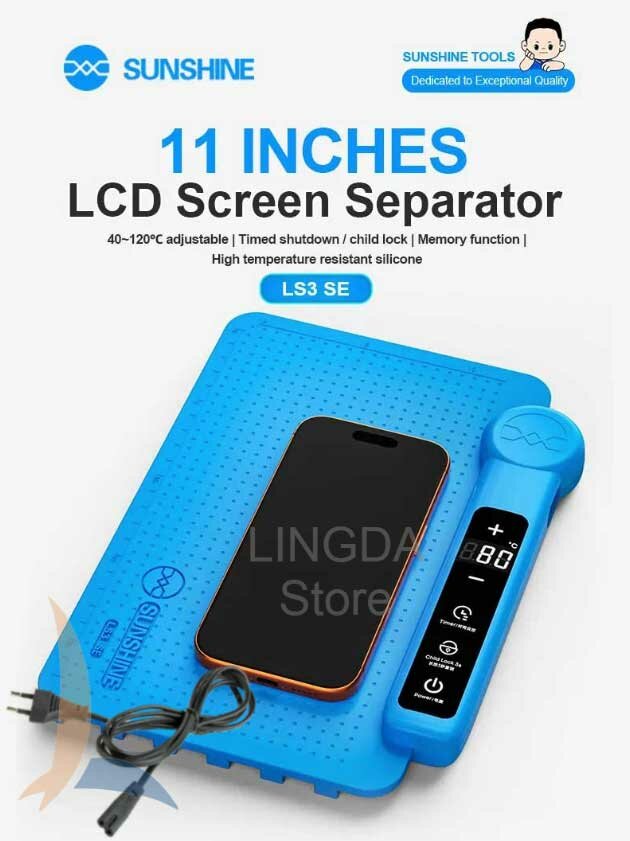 SUNSHINE LS3 SE, 11" термоковрик для снятия ЖК-экрана телефонов, таймер отключения, точный нагрев, термостойкий силикон
