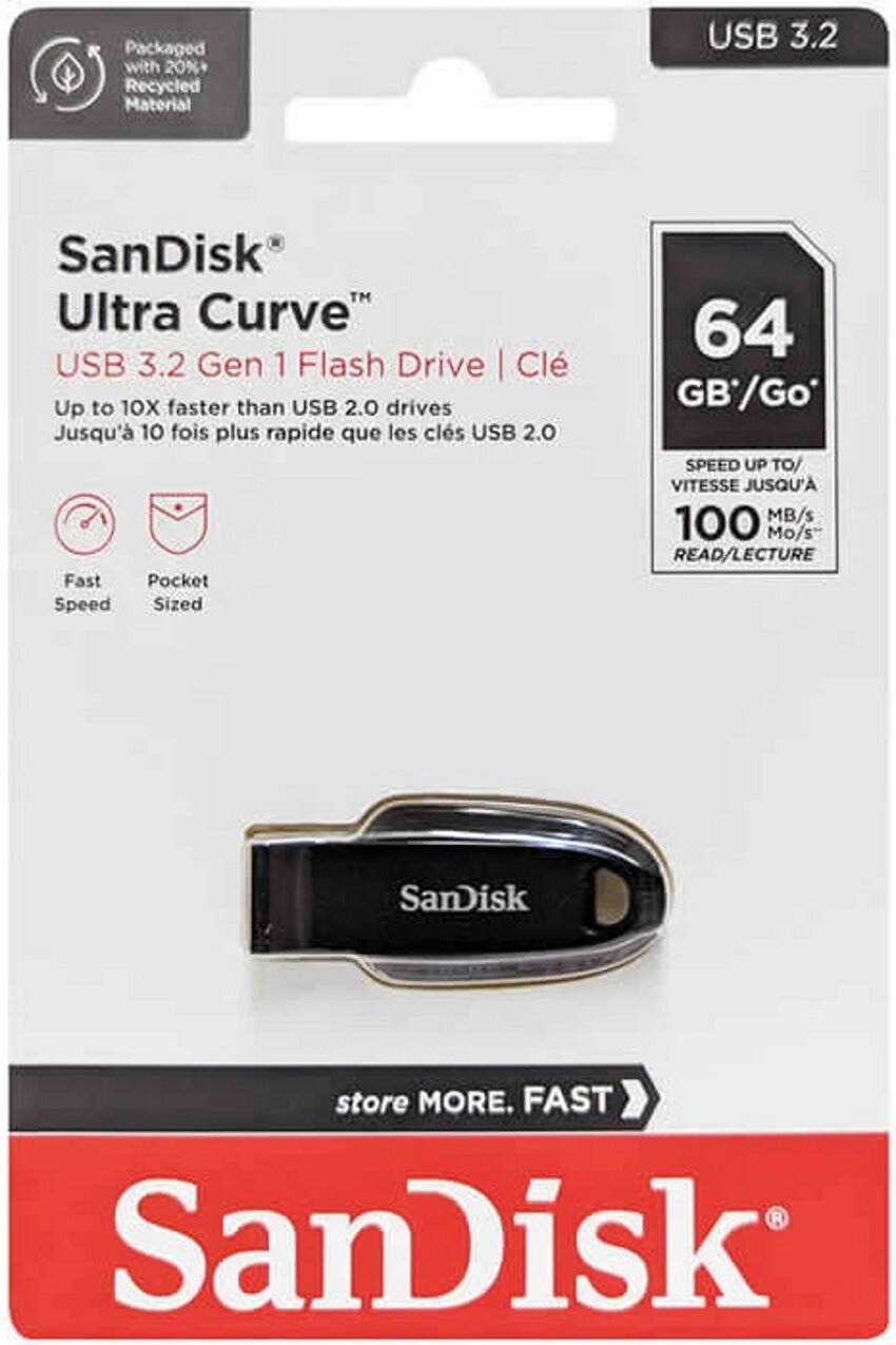 SanDisk USB Drive 64GB CZ550 Ultra Curve, USB 3.2 Black SDCZ550-064G-G46