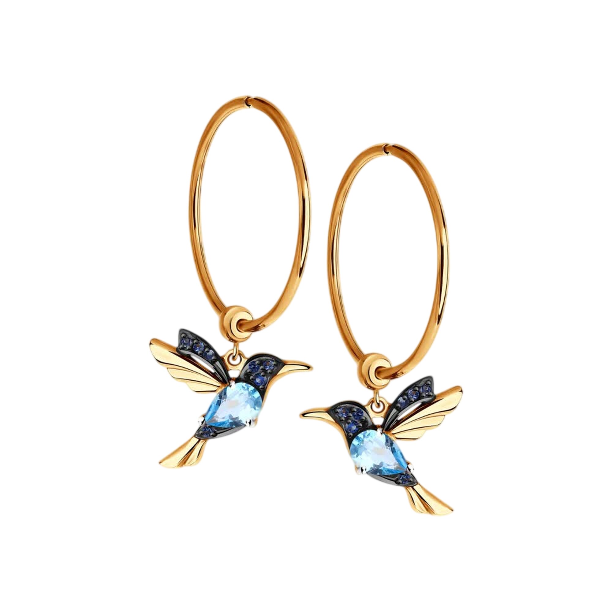 Серьги конго, красное золото, 585 проба, топаз, фианит