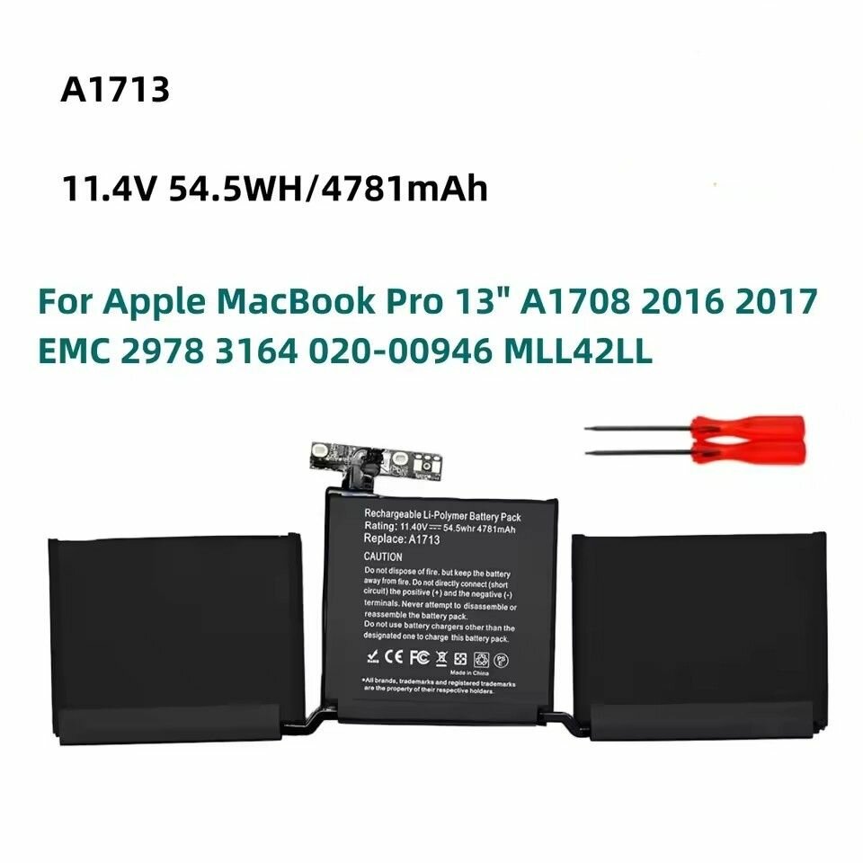 Аккумулятор (A1713 11.4V 54.5WH) ZeepDeep для ноутбука MacBook Pro Retina 13 A1708, A1713 Late 2016 Mid 2017