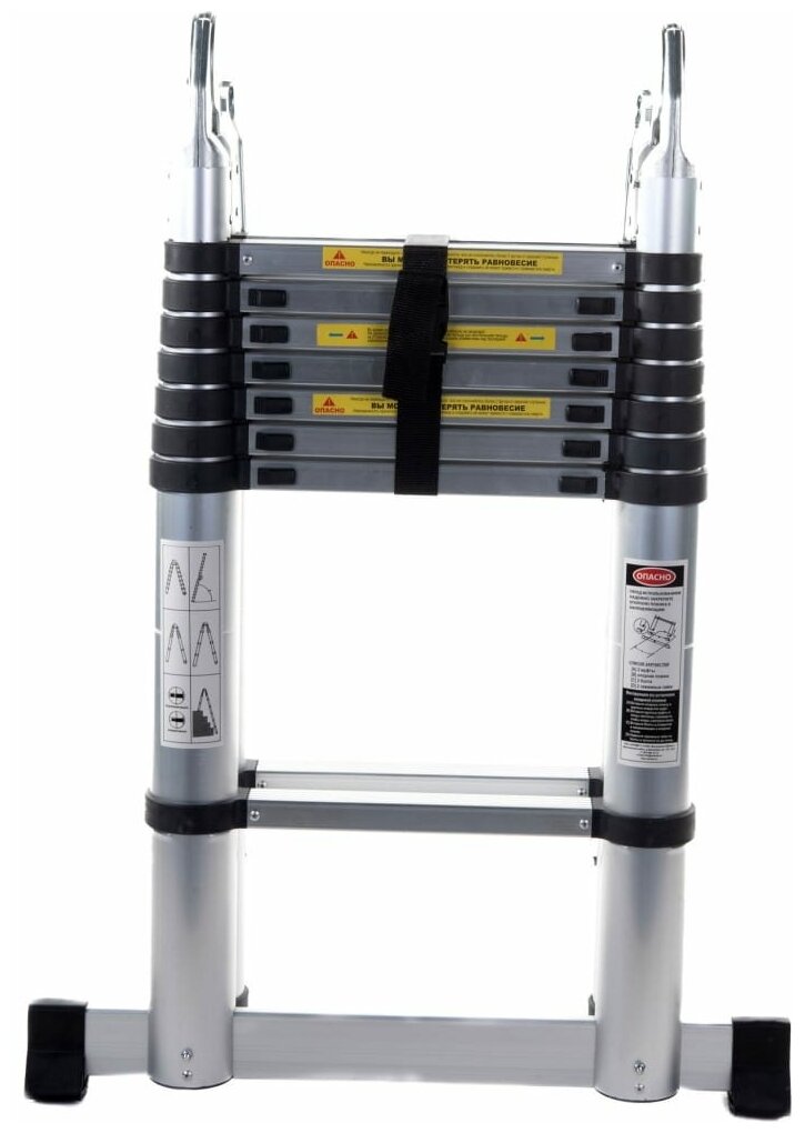 Двухсторонняя алюминиевая телескопическая лестница Алюмет 2х8 ступеней. Серия DTLH 2.5, 300 мм, компактная