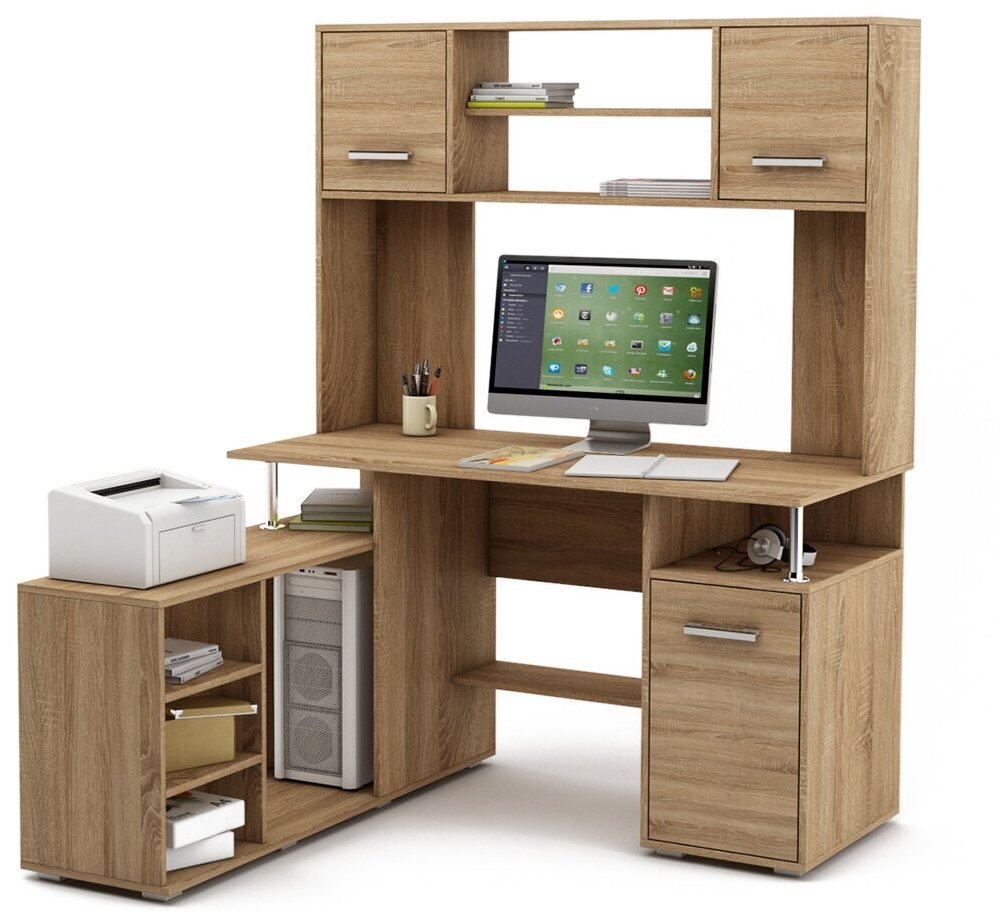 Стол компьютерный ВМФ Амбер (Реал) 21, угловой, надстройка, ЛДСП, 130x165x130см