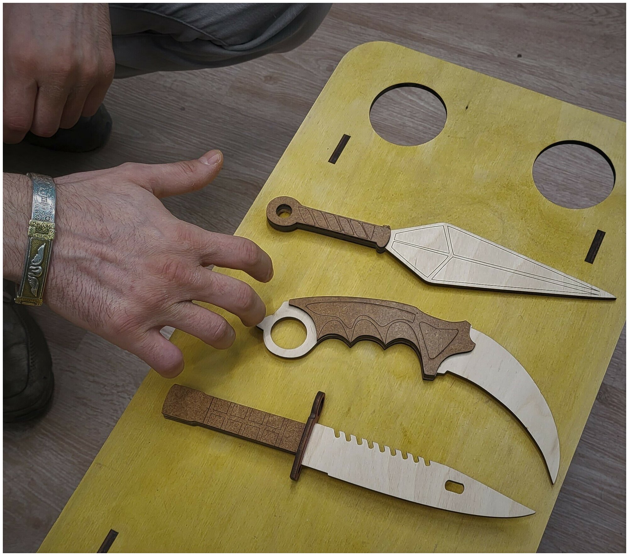 Набор ножей деревянных, 3 вида, коготь-керамбит, скелетон, кунай