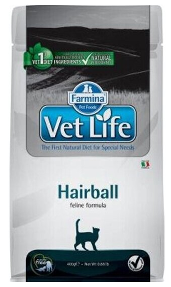 Корм сухой Farmina Vet Life Hairball, для кошек, 400 г