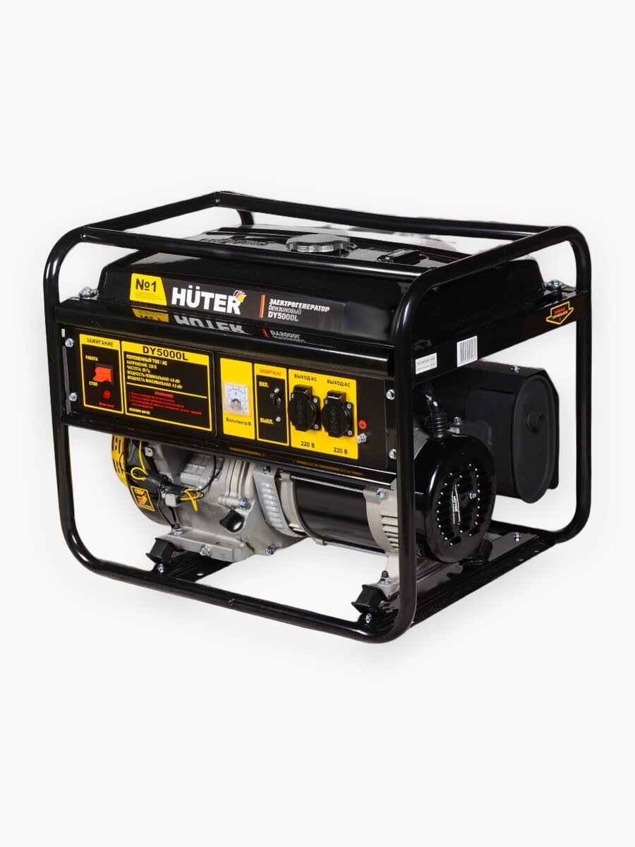 Генератор бензиновый, Huter DY5000L с ручным запуском, максимальная мощность 4500 Вт