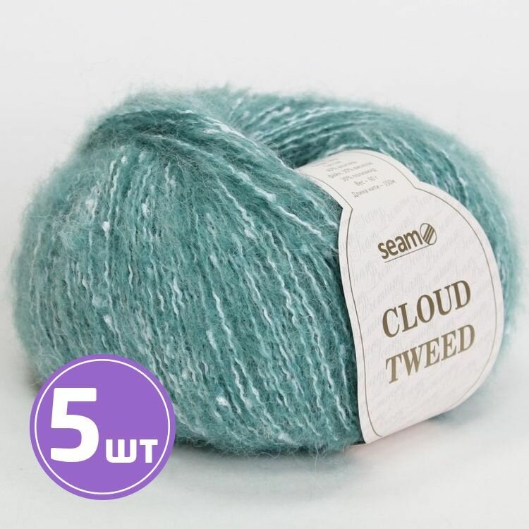 Пряжа полушерсть для вязания крючком спицами плюшевая Cloud Tweed альпака/вискоза/полиамид, цвет 100120 меланж 5 шт. по 50 г, 150 м