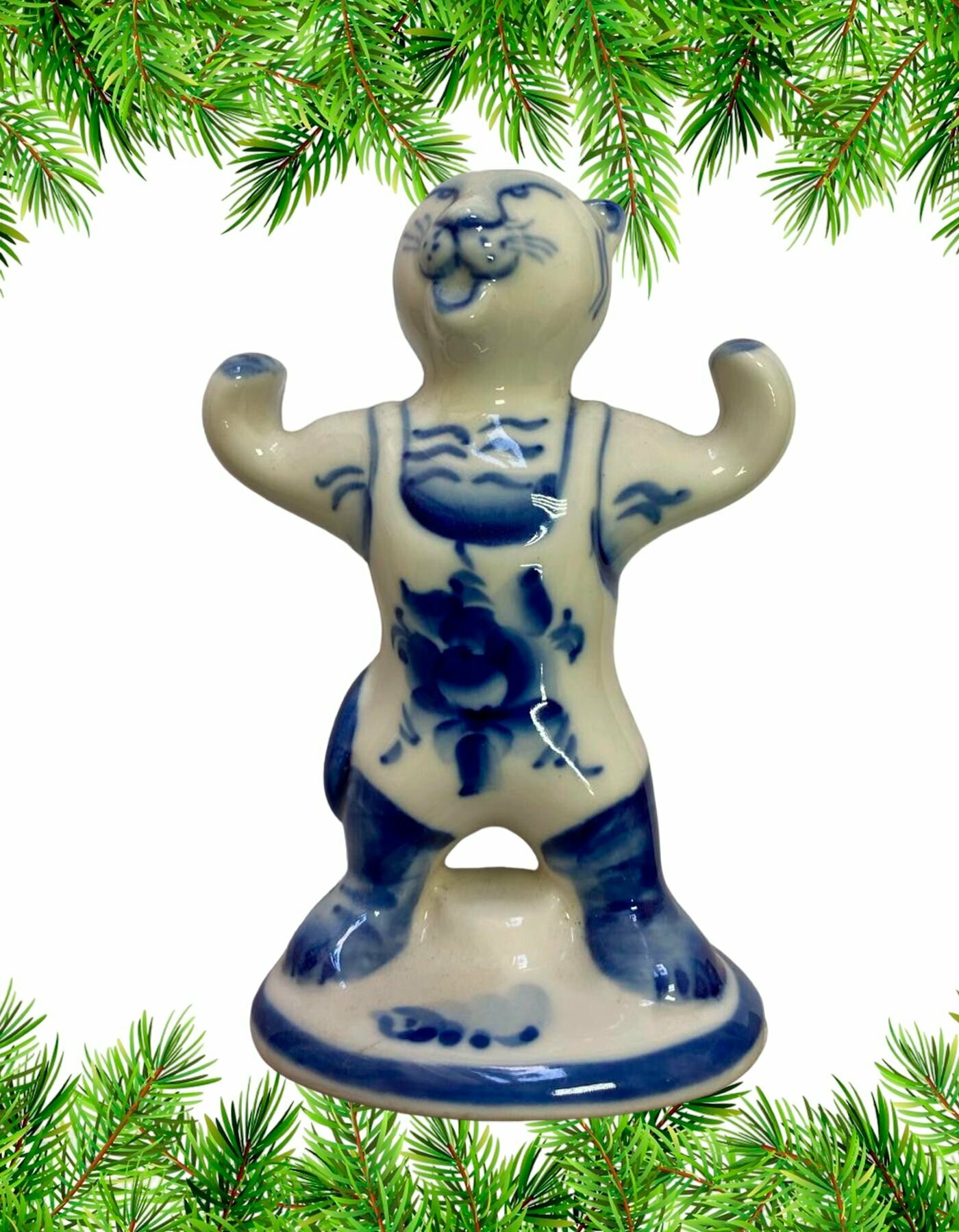 Игрушка на елку Тигр-силач ( Гжель) 11см