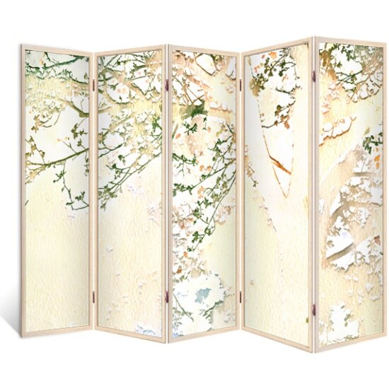 Ширма перегородка Декор Депо для комнаты деревянная "Деревья стиля" двухсторонняя с картинкой (абстр) 5 створок кремовый дуб 176х230 см 18 кг