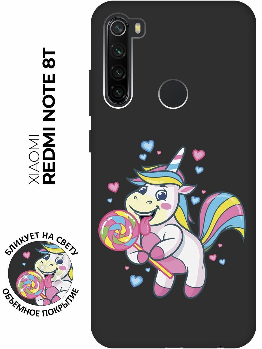 Матовый чехол Unicorn and candy для Xiaomi Redmi Note 8T / Сяоми Редми Ноут 8Т с 3D эффектом черный