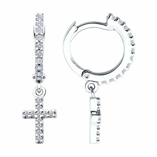 Серьги с подвесками, серебро, 925 проба, родирование, фианит