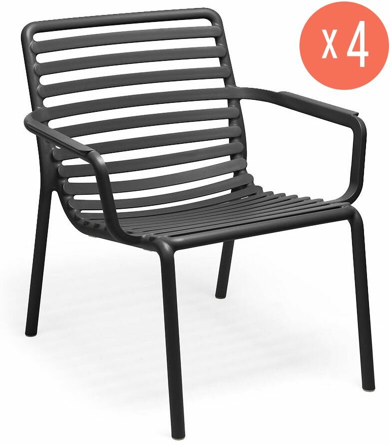 Комплект из 4-х садовых обеденных кресел для дачи Nardi Doga Relax, из стеклопластика, цвет антрацит