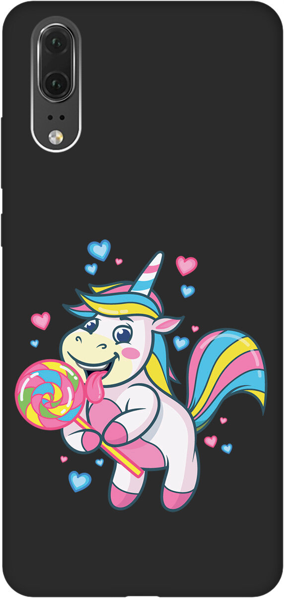 Матовый чехол Unicorn and candy для Huawei P20 / Хуавей П20 с 3D эффектом черный