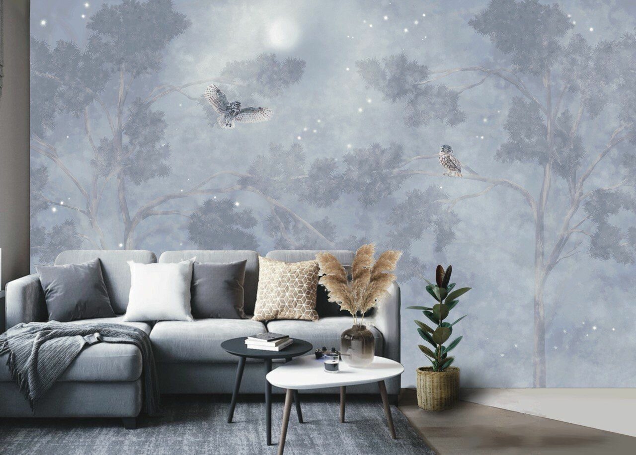 Фреска бесшовная Таинственный лес голубой (ширина 2750мм х длина 4500мм)