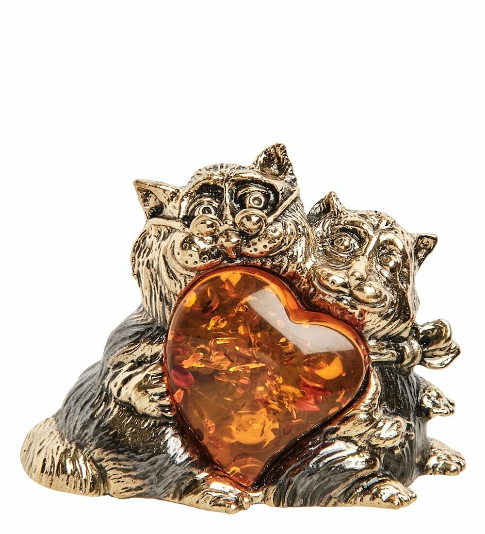 Фигурка 'Кошки Вместе навсегд' (латунь, янтарь)
