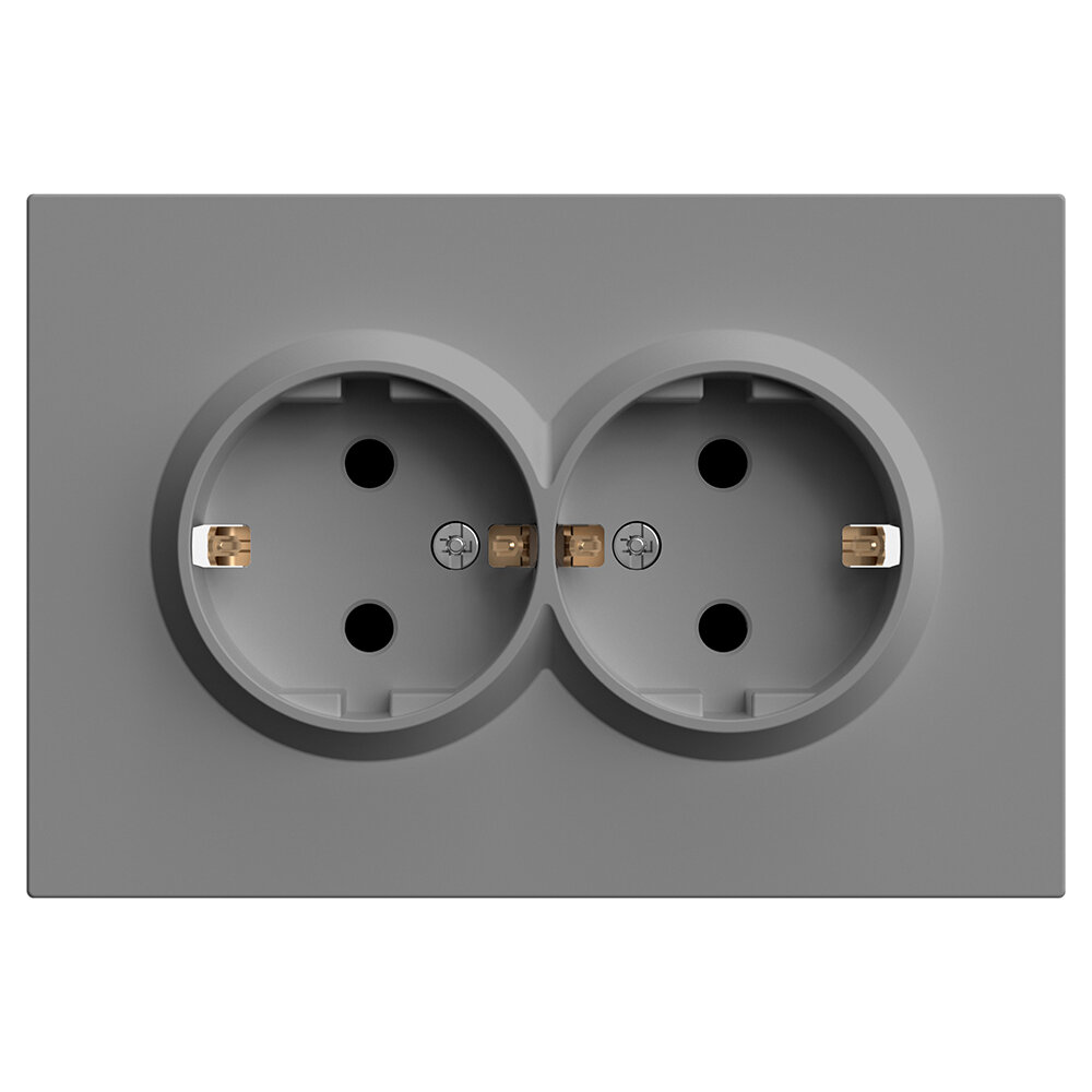 Розетка Эмили 2-местная с защитной шторкой с заземлением, 250В, 16А, RST16-5114-10, платиново-серый