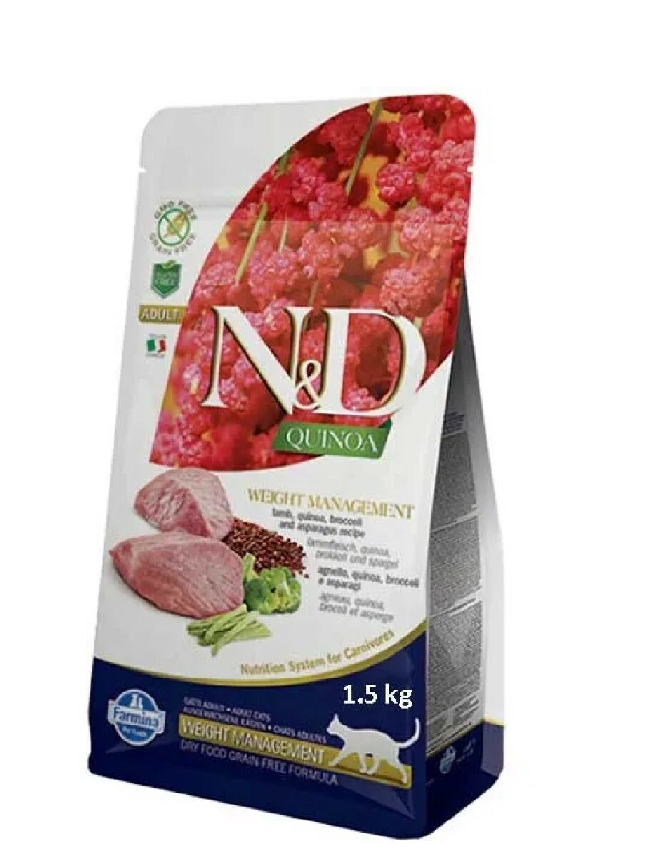 Farmina Корм сухой ND CAT GF Quinoa Weight Management Lamb для взрослых кошек с ягненком контроль веса 1,5 кг