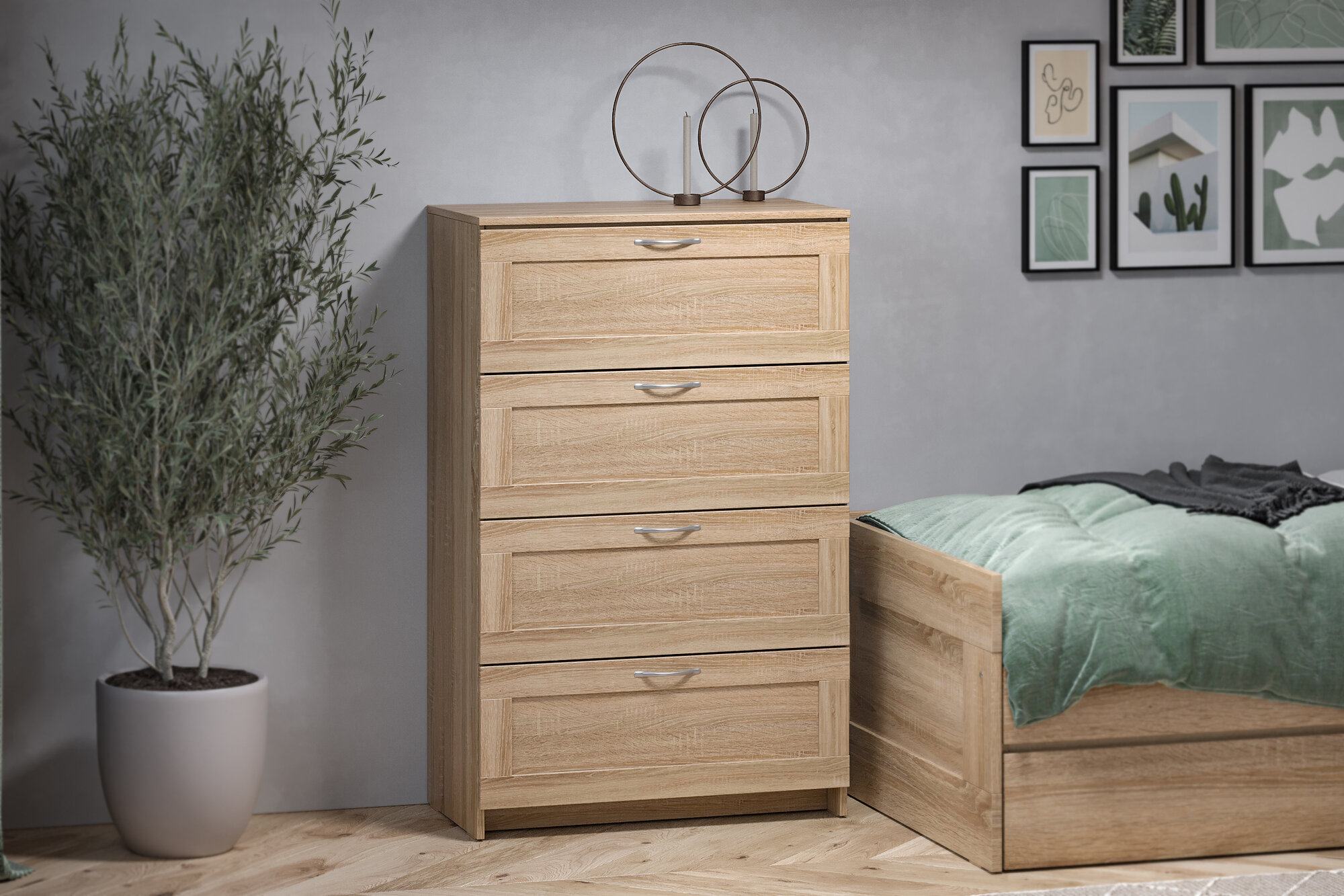 Комод Сириус, 4 ящика, 78х41х123 см, дуб сонома