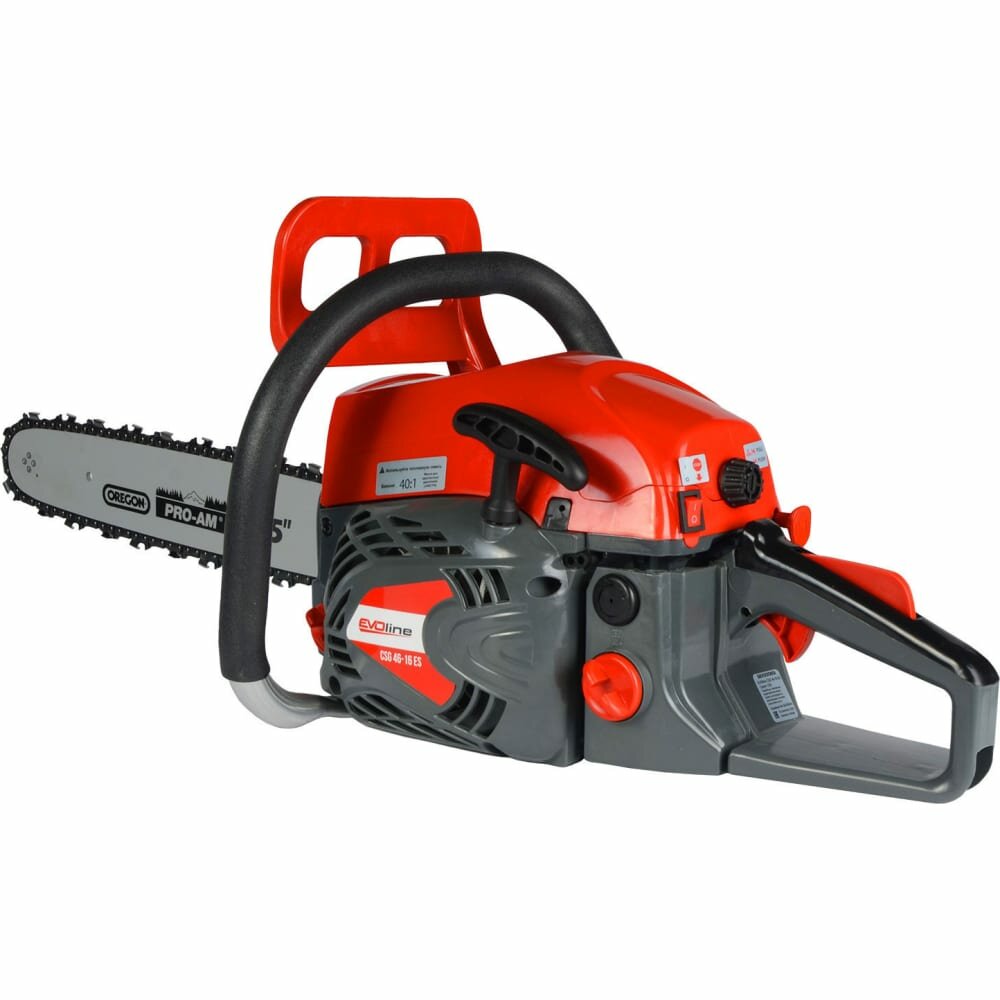 Бензиновая пила Evoline CSG46-16ES с длиной шины 35 см, мощностью 2.4 л. с. и 2-х тактным двигателем для бытового использ
