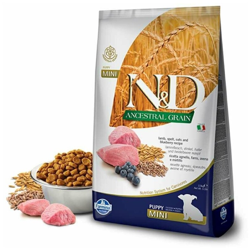 Корм Farmina N&D "Ягненок/Черника", для щенков, холистик, 800 г
