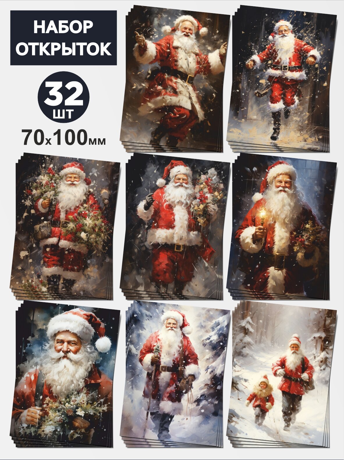 Набор мини-открыток 32 шт, 70х100мм, бирки, карточки, открытки для подарков на Рождество и Новый год, Набор №37, postcard_32_picture_A7_set_37