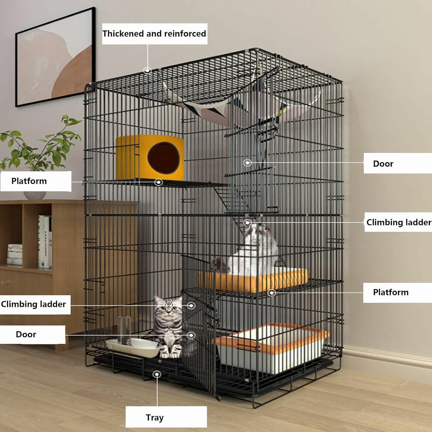 Кошачья клетка-Белая трехслойная складная клетка для кошек размером 60 * 42 *91 см