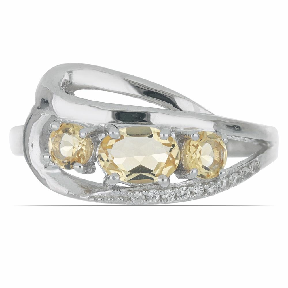 Кольцо, серебро, 925 проба, родирование, цитрин, циркон