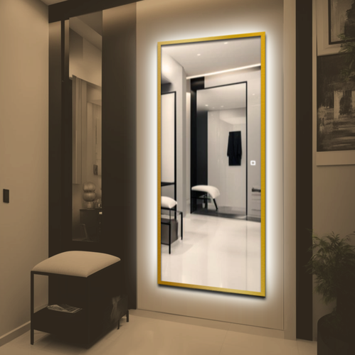 Зеркало настенное в полный рост Alias Квартал 160*40 в золотой алюминиевой раме с нейтральной ...