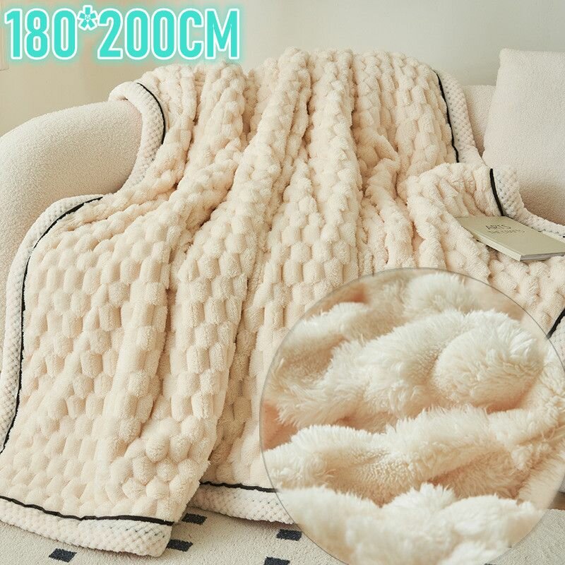 Плед теплый зимний 3D ромб, евро 200х180, Flannel, светло-бежевый TuochuangHangshop