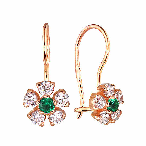 Серьги с подвесками, красное золото, 585 проба, фианит