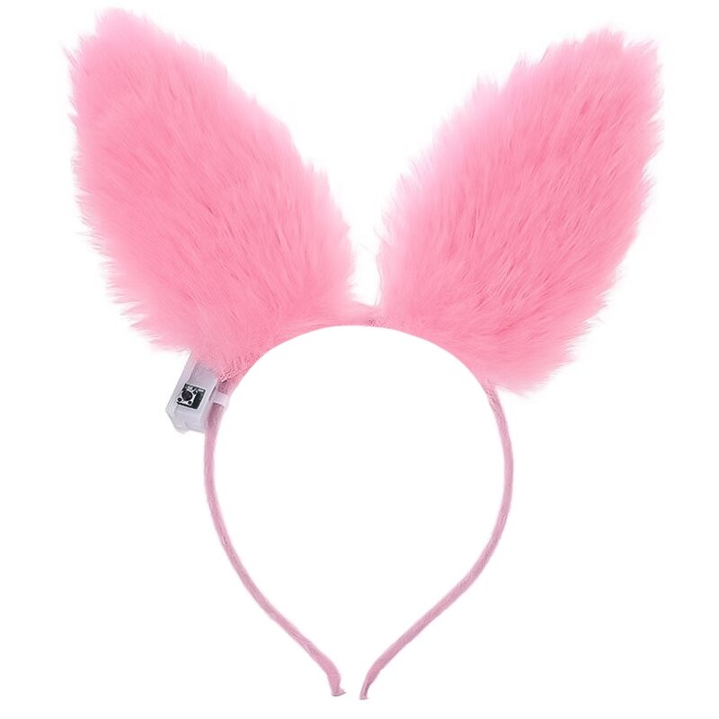 Светодиодный ободок, Зайка, Пушистые ушки, Розовый, 1 шт.