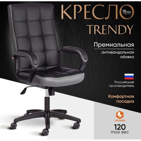 Кресло офисное Tetchair TRENDY (22) кож/зам/ткань, черный/серый, 36-6/12