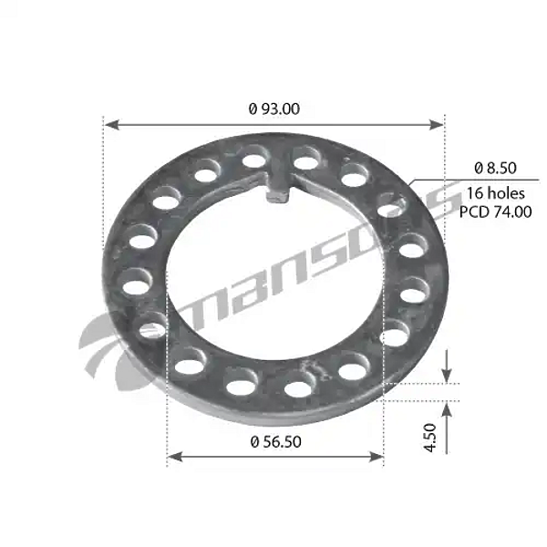 MANSONS 600.163 кольцо ступицы металл стопорное d56,5xd93x8.5mm 16отв.\saf