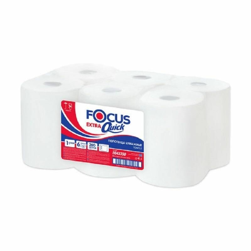 Полотенца бумажные Focus Для диспенсера, Extra Quick, 1 слой, 200 м, 6 рулонов (5043330)